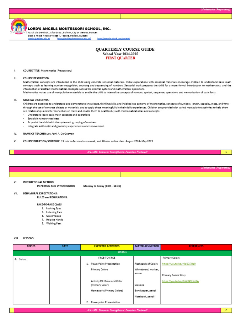 Math Prep 1st Quarter Course Guide 2024-2025 | PDF | Rubric (Academic ...
