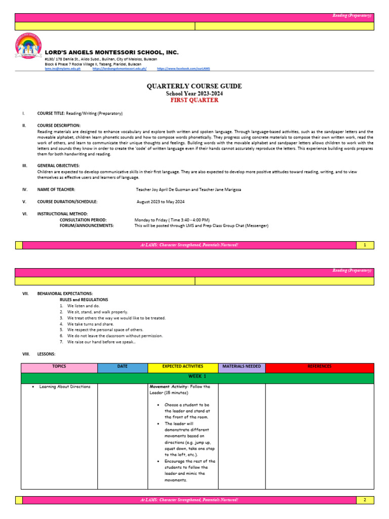 Preparatory Reading Course Guide 2023-2024 | PDF | Rubric (Academic ...