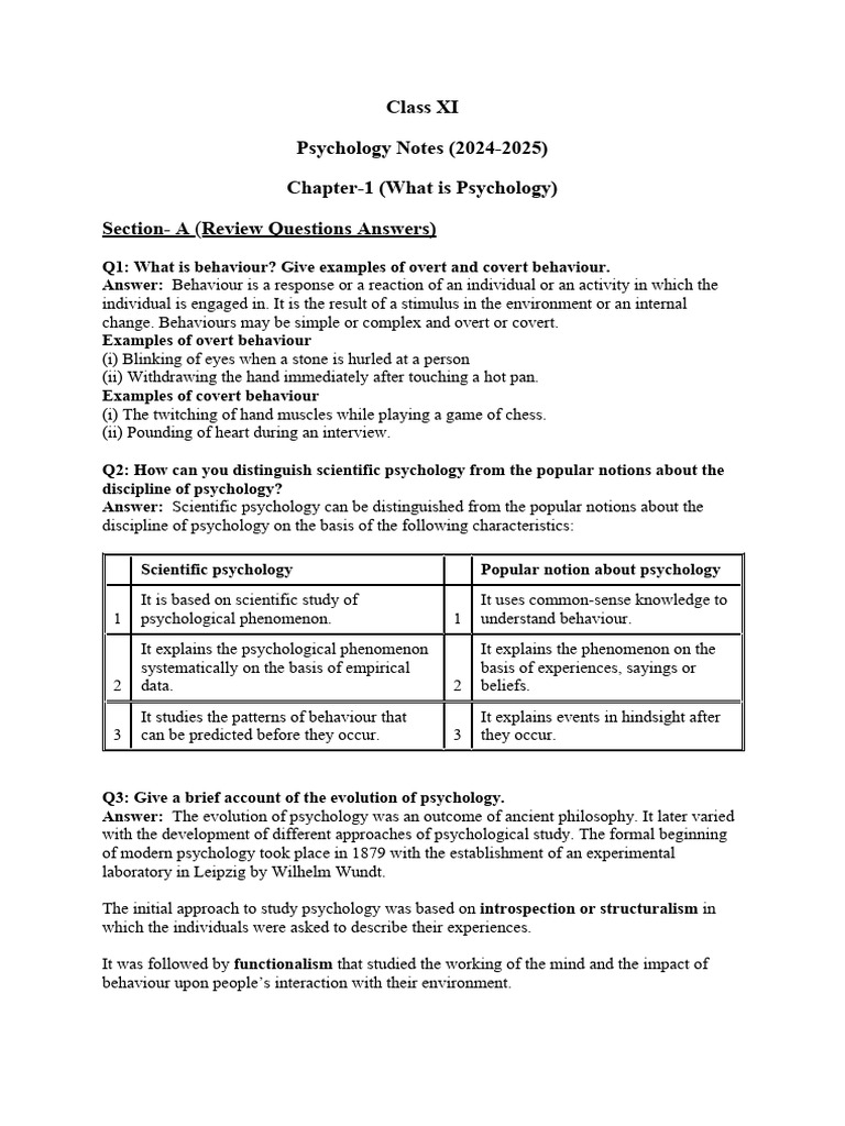 Class XI Psychology Notes Chapter-1 | PDF | Psychology | Psychiatry