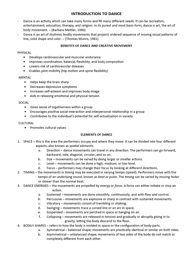 Introduction To Dance | PDF | Dances