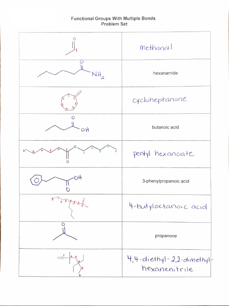 Functional Groups With Multiple Bonds Problem Set (Answers) | PDF