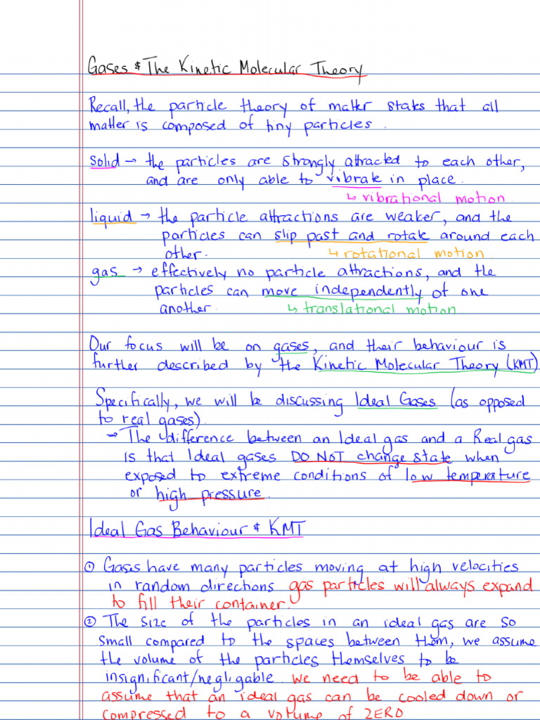 Gas Laws & The Kinetic Molecular Theory (Notes) | PDF
