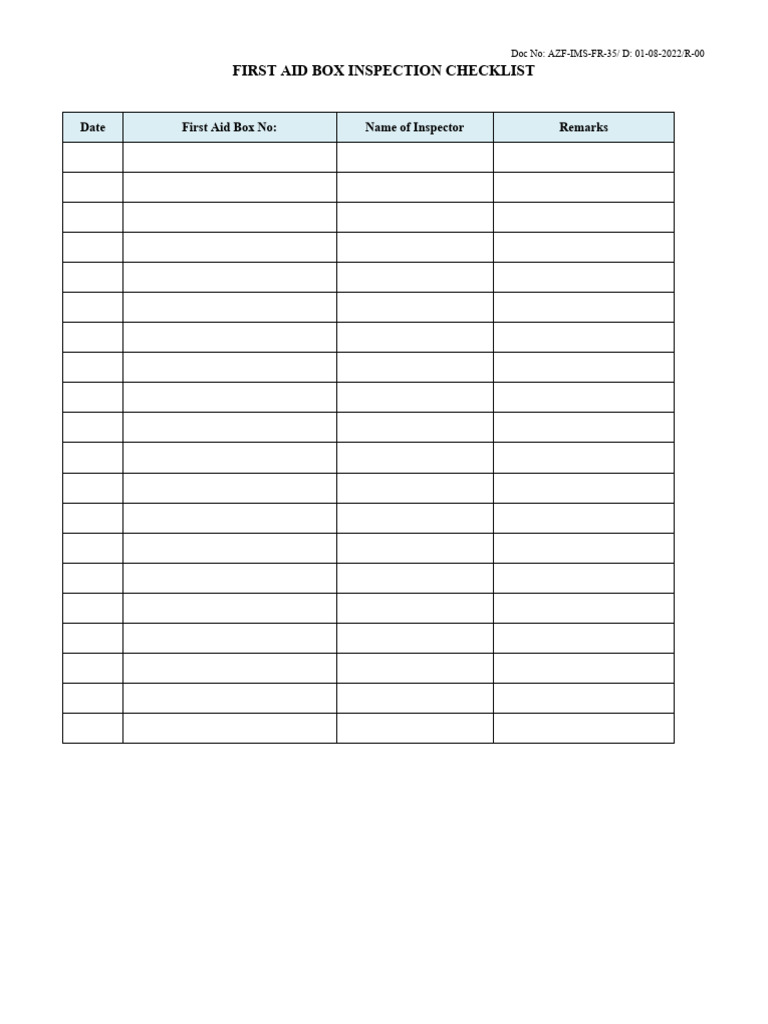 First Aid Box Inspection Checklist | PDF | Law