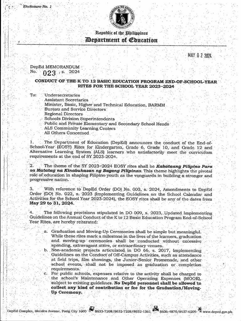 DepEd-Memorandum-No.-023-s.-2024 | PDF