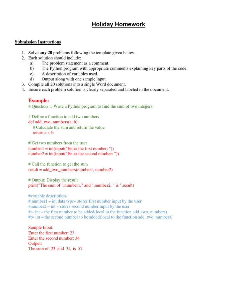 Holiday Homework | PDF | Integer (Computer Science) | Numbers