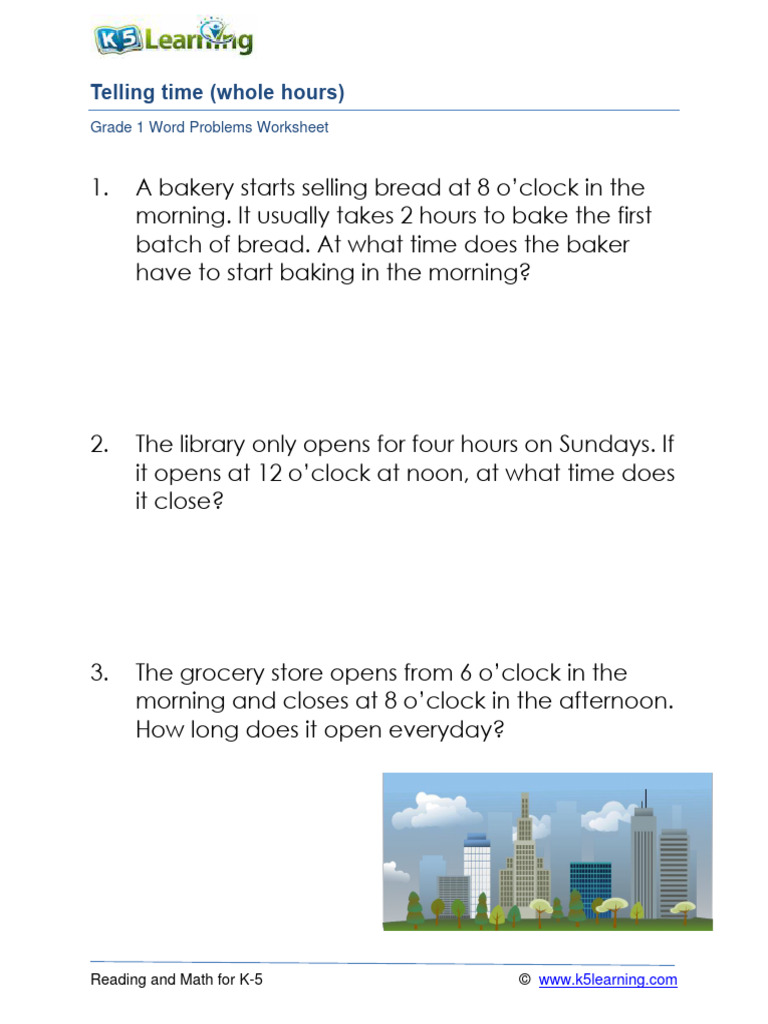 Grade 1 Telling Time Word Problems C | PDF