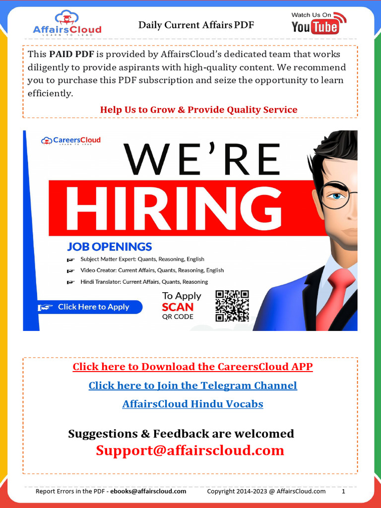 Current Affairs June 25-26-2023 PDF by AffairsCloud 1 | PDF | Special ...