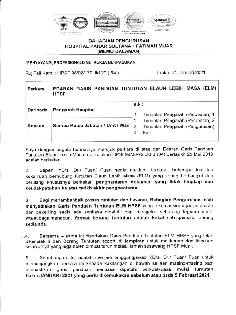 Garis Panduan Tuntutan Elaun Lebih Masa Elm | PDF