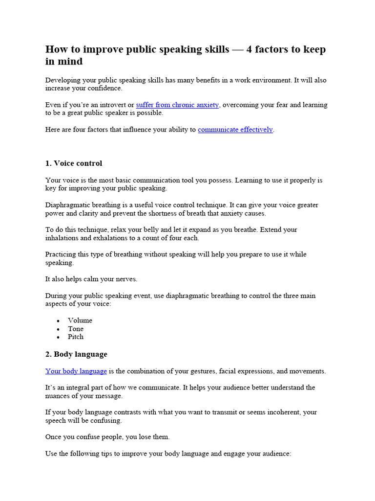 How To Improve Public Speaking Skills | PDF | Body Language | Public ...