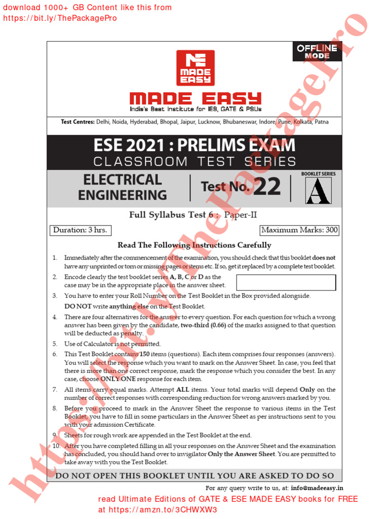 ESE 2021 Prelims MADE EASY Test Series Paper 22 Google ThePackagePro ...