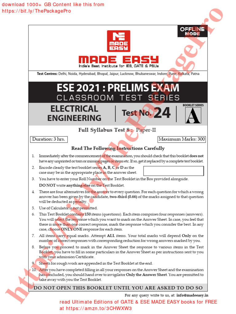 ESE 2021 Prelims MADE EASY Test Series Paper 24 Google ThePackagePro ...