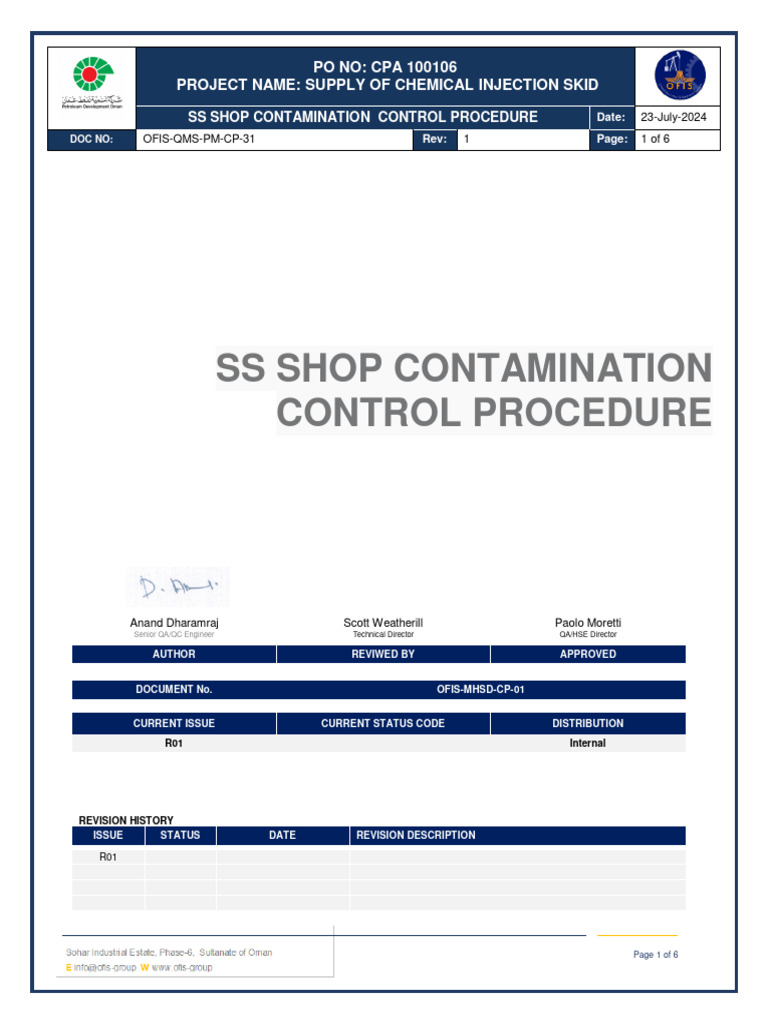 Contamination Control Procedure | PDF | Stainless Steel | Steel