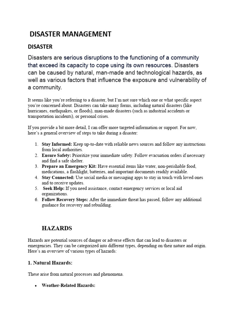 DISASTER MANAGEMENT | Download Free PDF | Emergency Management ...