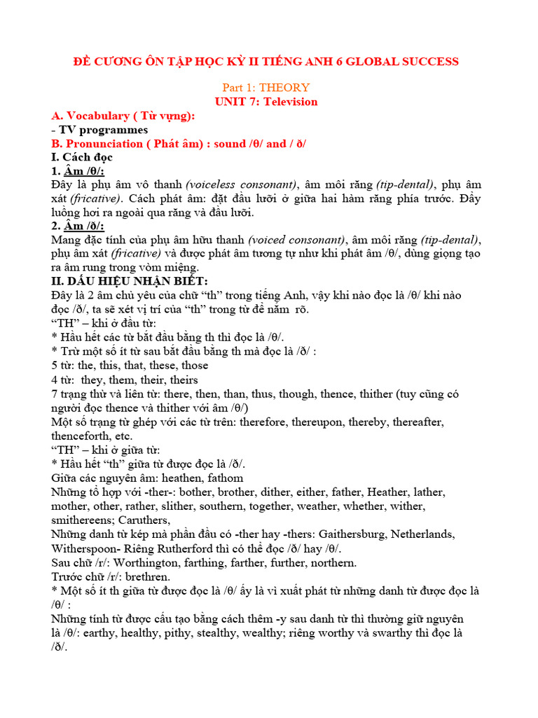 -Đề Cương Anh 6 Hk2 | PDF