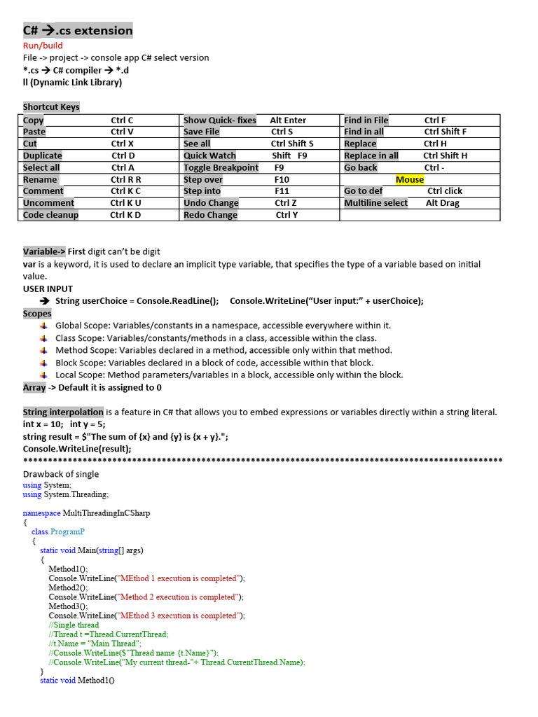 C# .Cs Extension: Run/build | PDF | C Sharp (Programming Language) | Scope (Computer Science)