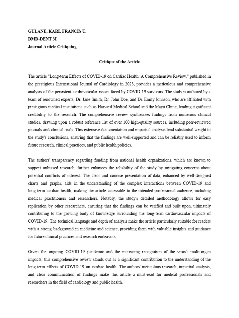 Gulane, Journal Aritcle Critiquing | PDF | Health Care | Science