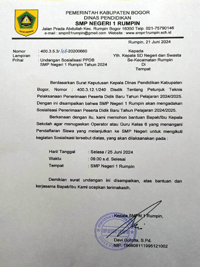 Undangan Sosis PPDB SMPN 1 Rumpin | PDF