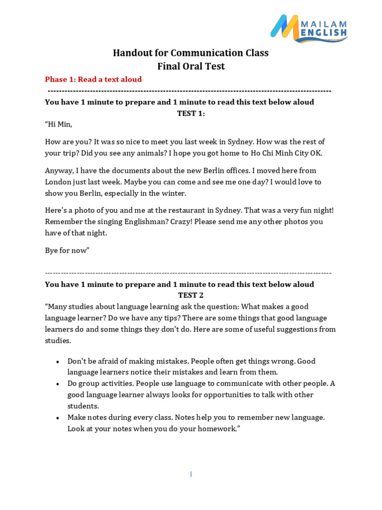 P1-Handout For Communication Class | PDF | Learning | Vocabulary