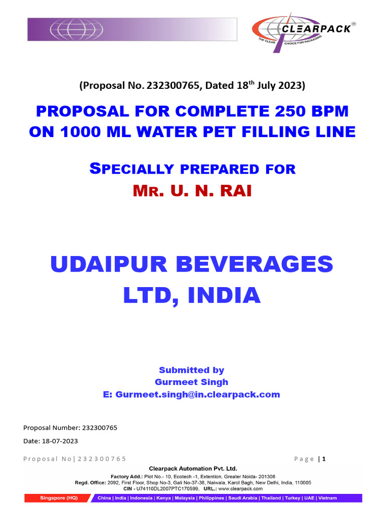 Water Bottling Line Proposal | PDF | Valve | Pallet
