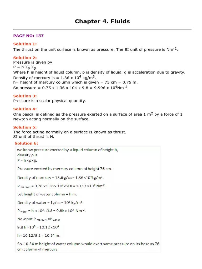 Frank Physics Solutions Class 9 Chapter 4 Fluids | PDF | Buoyancy | Density