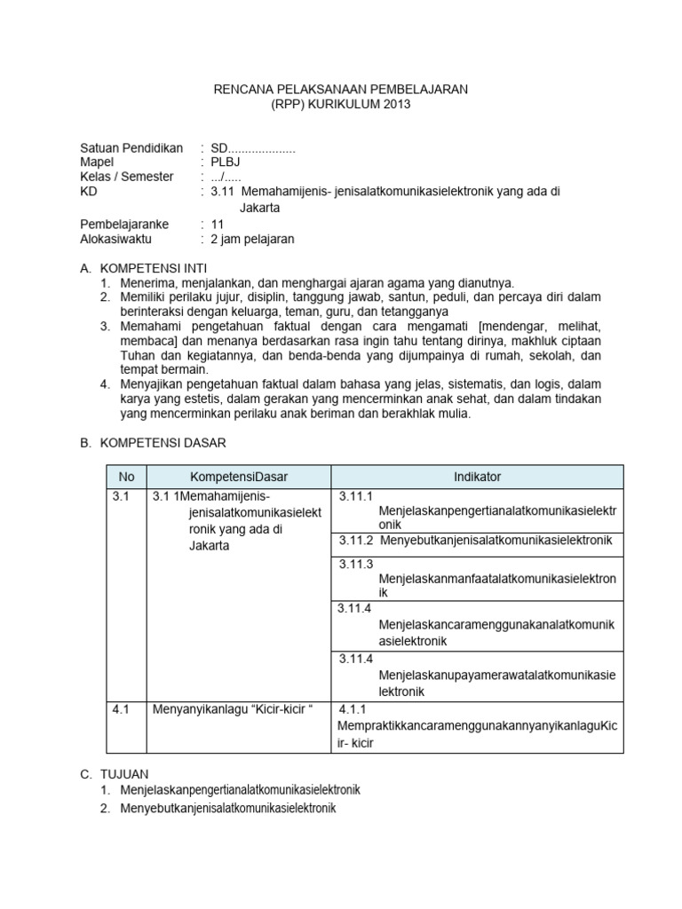 RPP PLBJ Kelas 3 Bab Alat Komunikasi | PDF