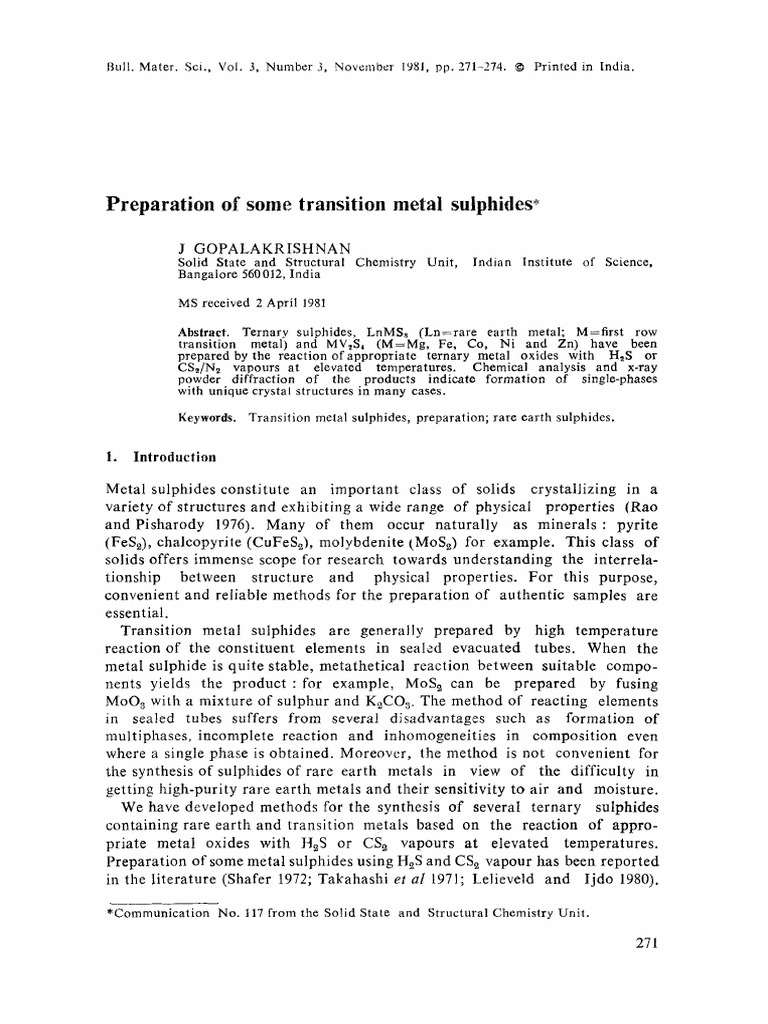 Preparation of Some Transition Metal Sulphides : CS /N2 Vapours at ...