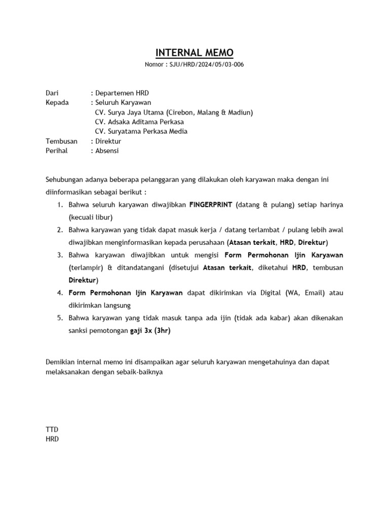 Internal Memo | PDF | Karier & Perkembangan