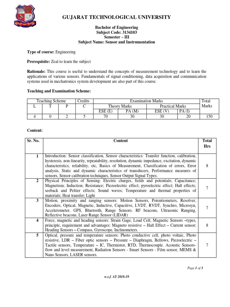 Sensor and Instrumentation (3134103) | PDF | Data Acquisition | Sensor