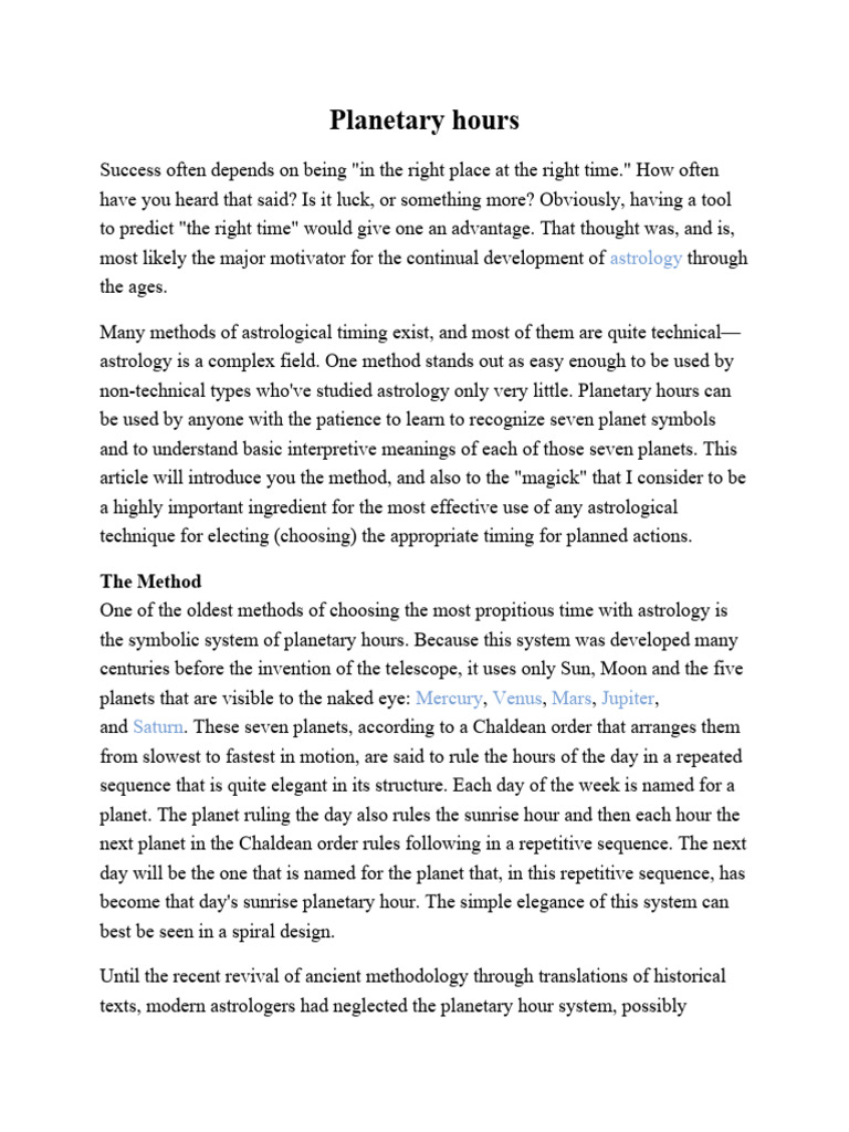 Understanding Planetary Hours in Astrology | PDF | Planets In Astrology ...
