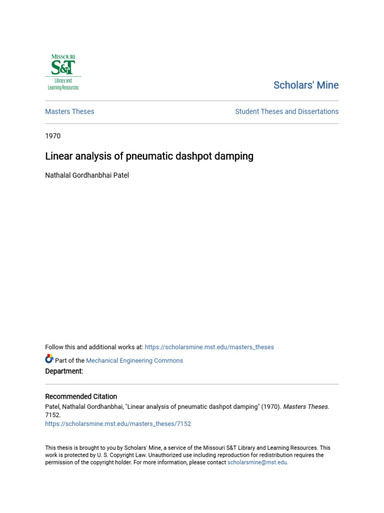 Linear Analysis of Pneumatic Dashpot Damping | PDF | Damping | Friction