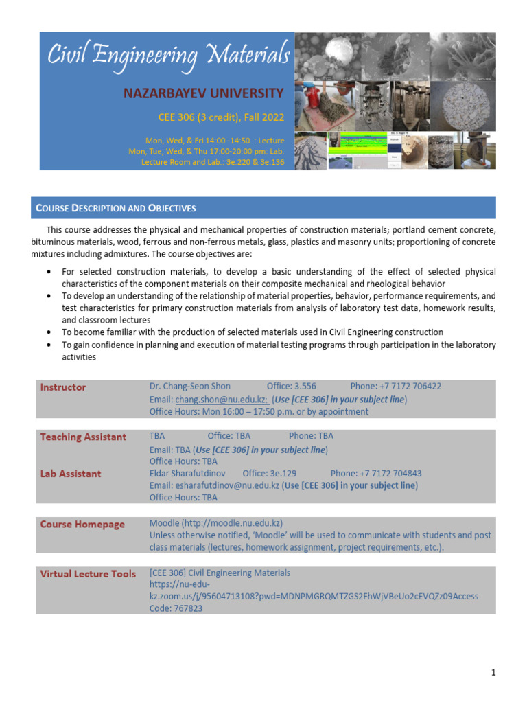 CEE 306 - Civil Engineering Materials - Syllabus - Fall 2022 - V1 - 08. ...