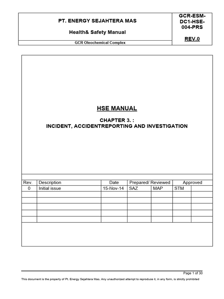 HSE Manual Doc 3 Safety Incident Reporting - Dec14 | PDF | Occupational Safety And Health ...