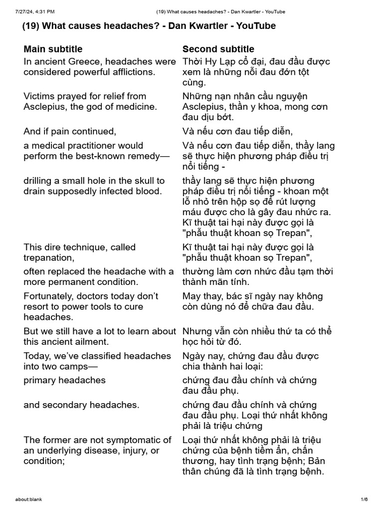 What Causes Headaches - Dan Kwartler - YouTube | PDF