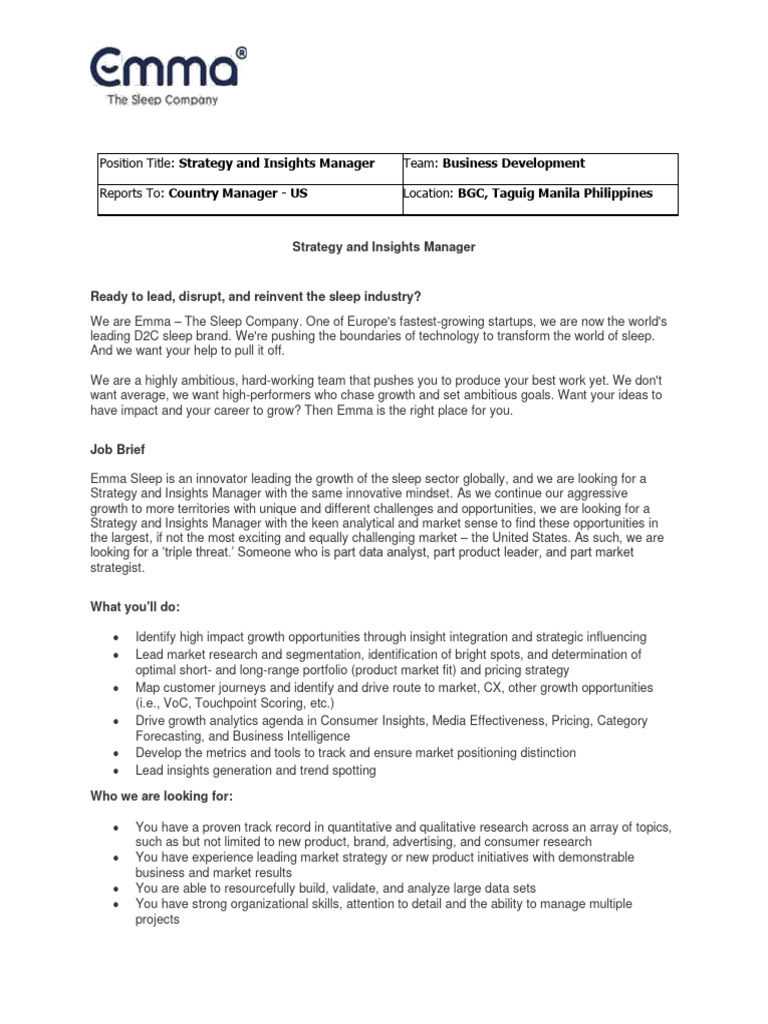 Strategy and Insights Manager | PDF | Analytics | Business