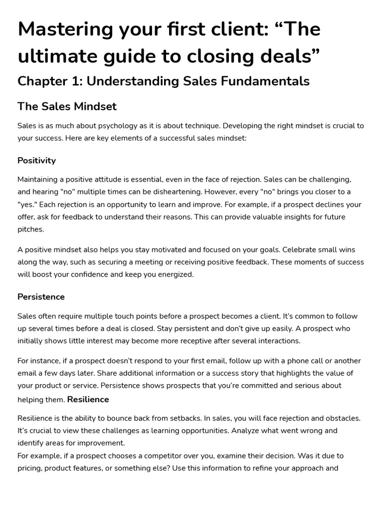 Mastering Your First Client | PDF | Negotiation | Sales