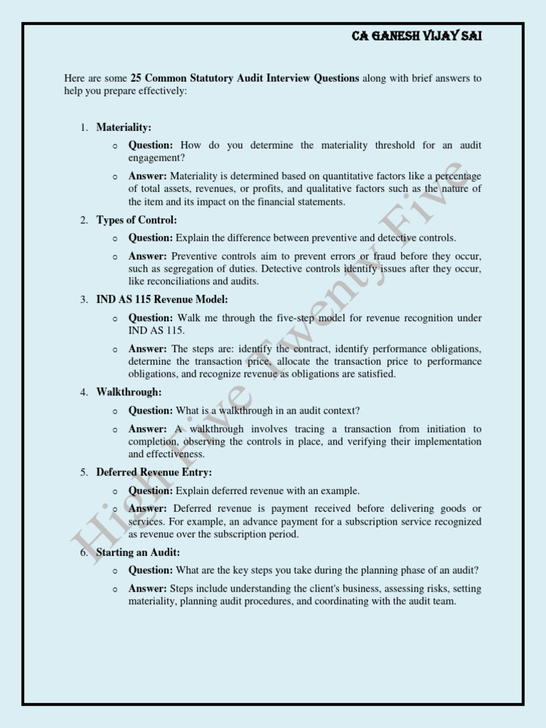 Statutory Audit 25 Common Interview Question Answers 1721706061 | PDF | Audit | Deferred Tax