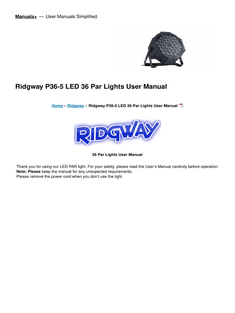 Ridgway P36-5 LED Par Light Manual | PDF | Lighting | Light