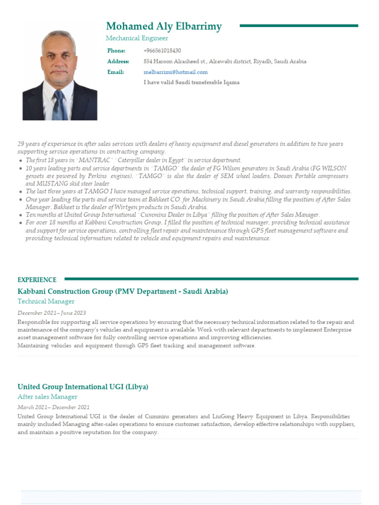 Mohamed Elbarimy CV H | PDF | Heavy Equipment | Engineering