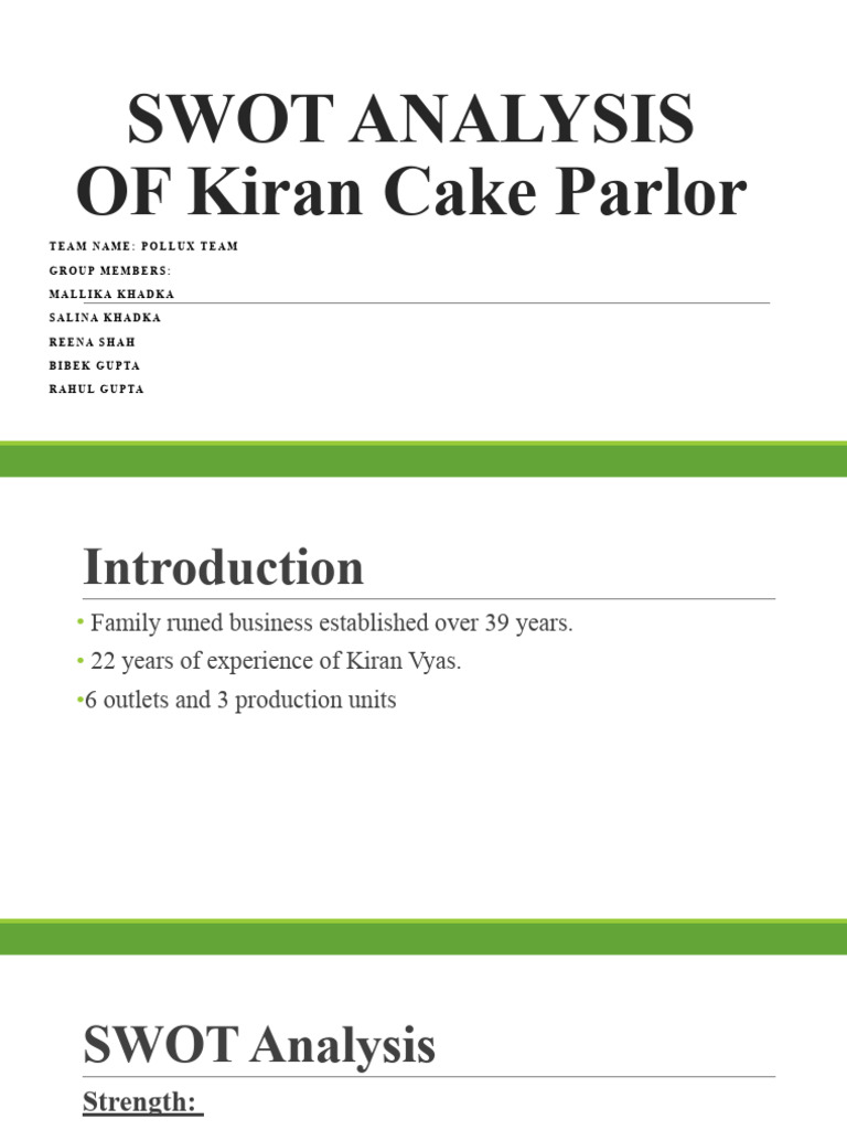 Swot Analysis of Kiran Cake Parlor | PDF | Career & Growth | Business