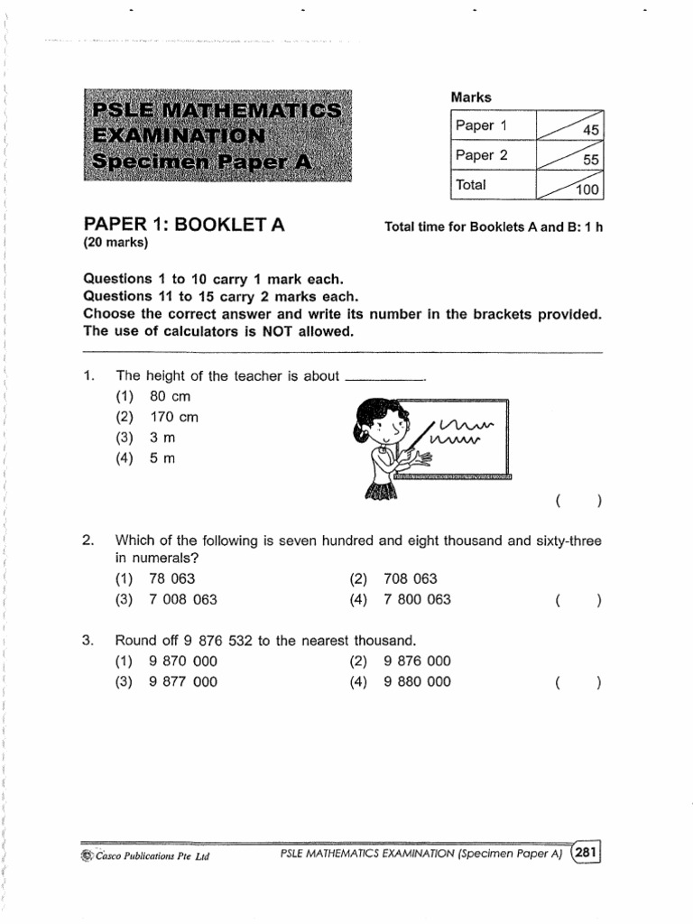 PSLE Mathematics Examination Specimen Paper A | PDF