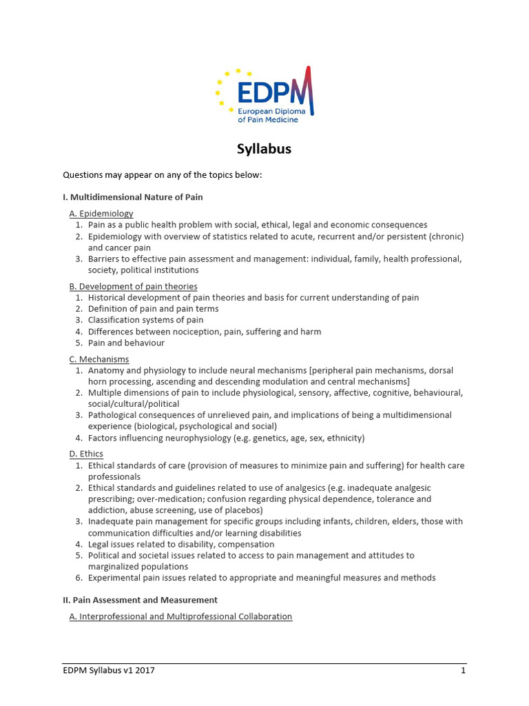 Syllabus EDPM 2017 | PDF | Pain | Pain Management