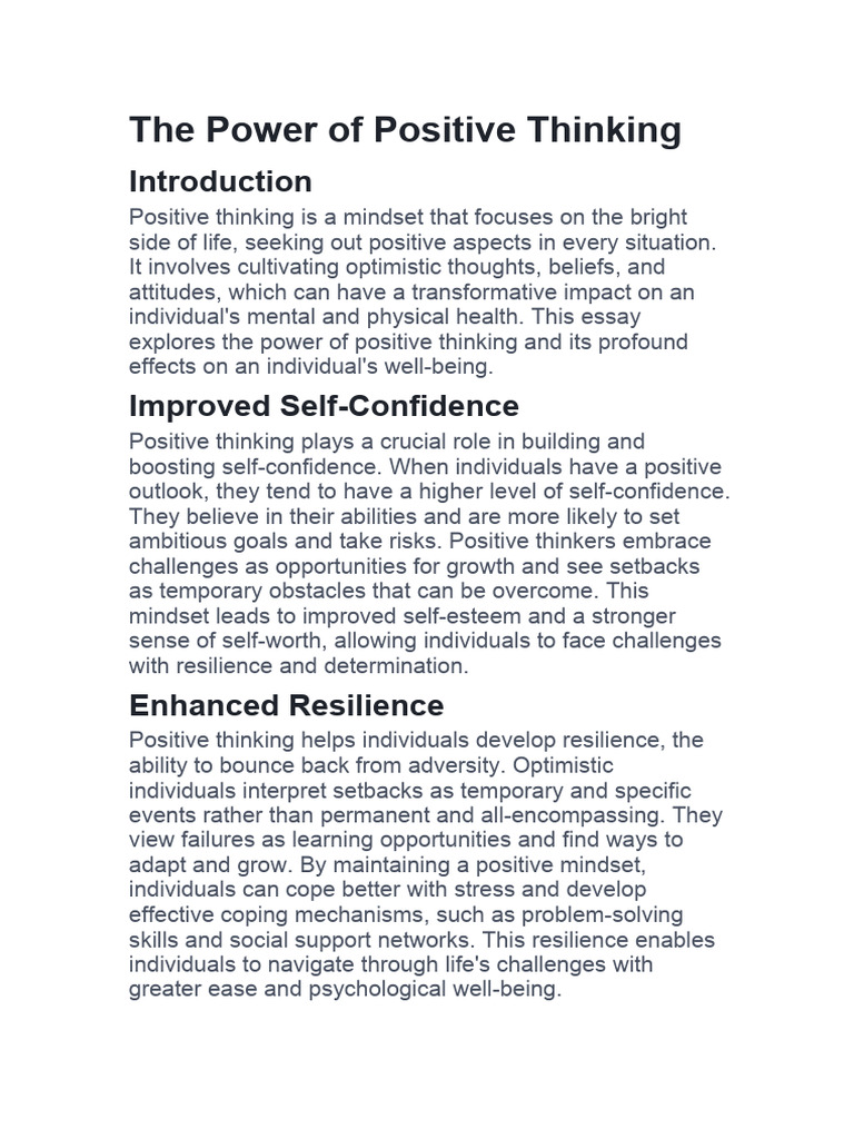 The Power of Positive Thinking | PDF | Optimism | Psychological Resilience