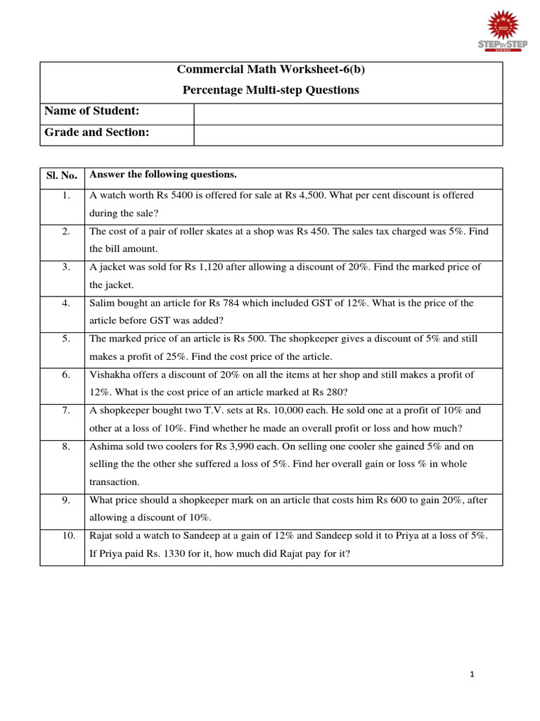 Commercial Math - WS 6b | PDF