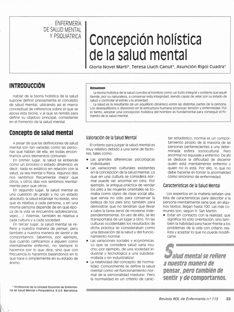 Concepción Holística de La Salud Mental | PDF | Mente | Salud mental