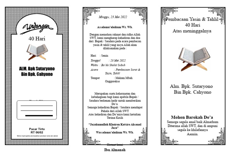 Template Undangan Untuk Fotocopy - Tahlil Besar | PDF