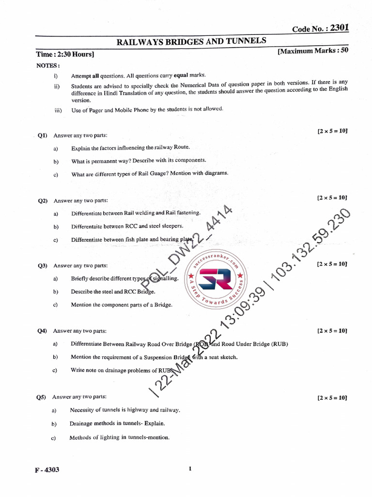 BTEUP 5 Sem Railway Bridges and Tunnels 2022 Successranker | PDF ...