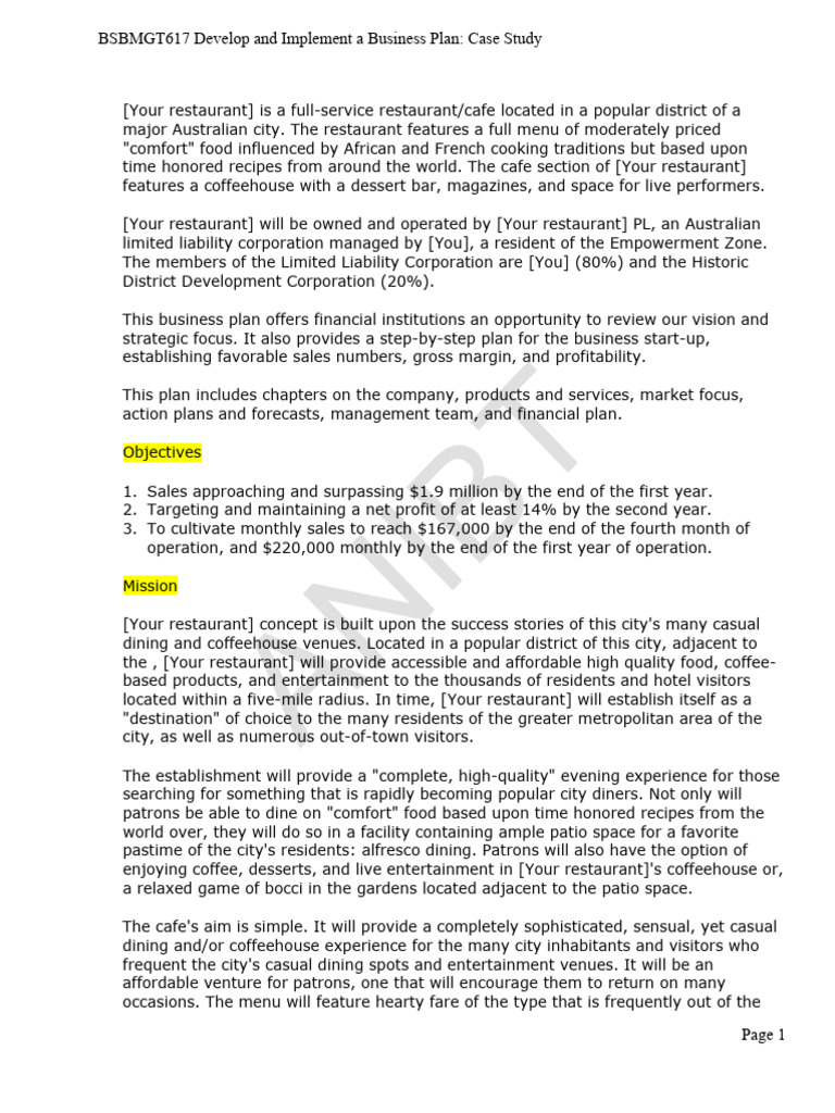 Case Study - Cafe - Bistro - Coffeehouse - Business - Plan | PDF | Restaurants | Menu