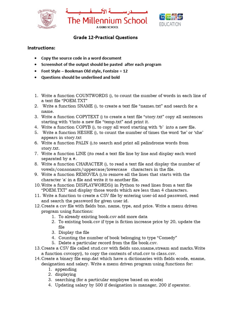Grade12 Practical Questions | PDF | Table (Database) | Databases