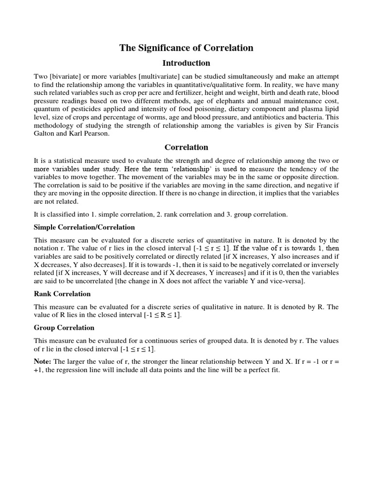 The Significance of Correlation | PDF | Multivariate Statistics | Statistical Analysis