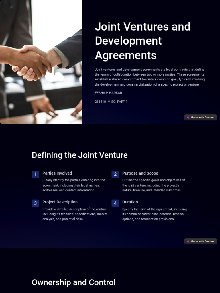Joint Ventures and Development Agreements | PDF | Venture Capital ...